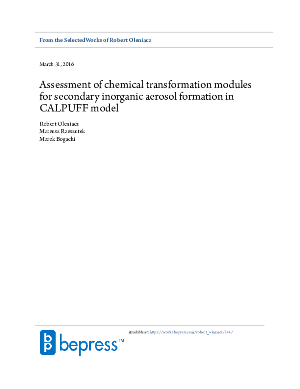 (PDF) Assessment of chemical transformation modules for secondary ...
