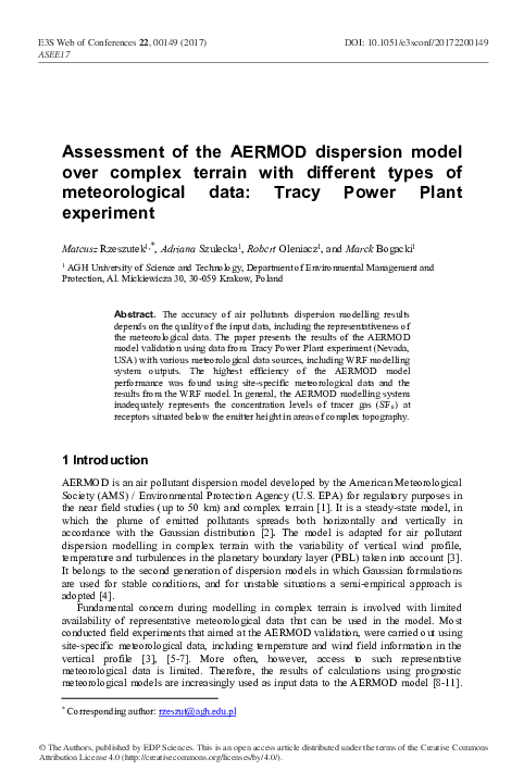 (PDF) Assessment of the AERMOD dispersion model over complex terrain ...