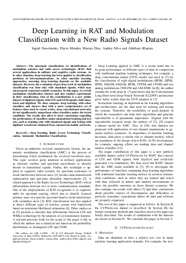 Pdf Deep Learning In Rat And Modulation Classification With A New Radio Signals Dataset
