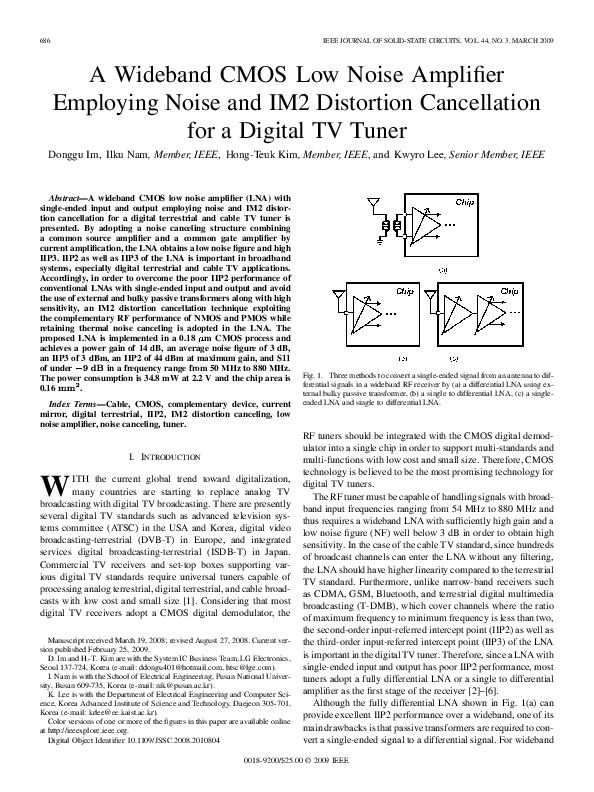 (PDF) A Wideband CMOS Low Noise Amplifier Employing Noise and IM2 Distortion Cancellation for a ...