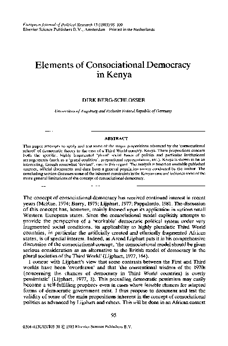 (PDF) Elements of Consociational Democracy in Kenya