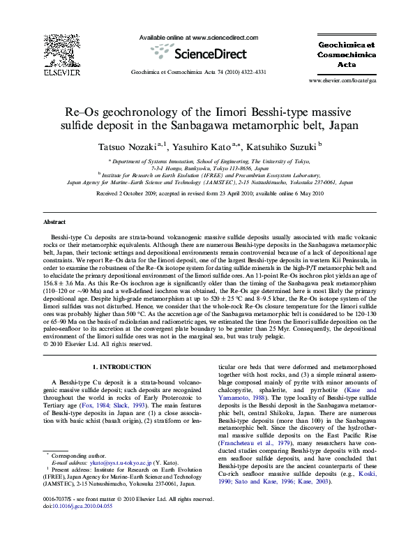 (PDF) Re–Os geochronology of the Iimori Besshi-type massive sulfide ...
