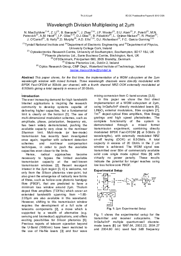 (PDF) Wavelength Division Multiplexing at 2μm