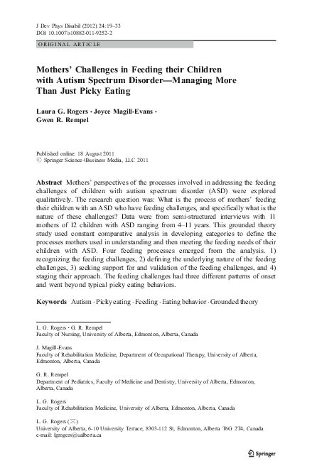 (PDF) Mothers’ Challenges in Feeding their Children with Autism ...