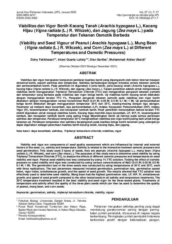 (PDF) Viabilitas dan Vigor Benih Kacang Tanah (Arachis hypogaea L ...