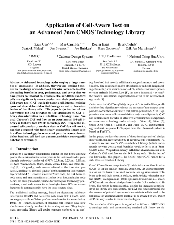 (PDF) Application of Cell-Aware Test on an Advanced 3nm CMOS Technology ...