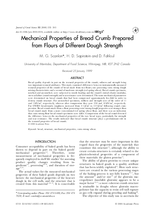 (PDF) Mechanical Properties of Bread Crumb Prepared from Flours of ...