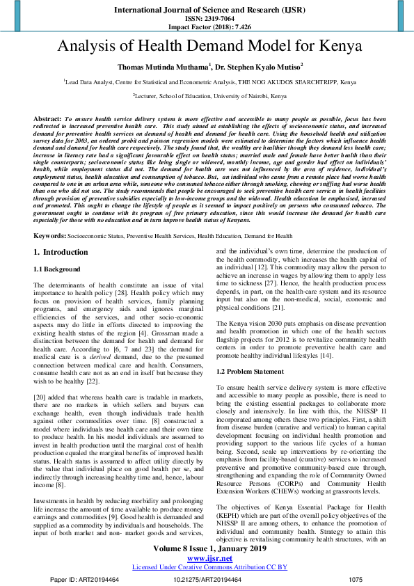(PDF) Analysis of Health Demand Model for Kenya