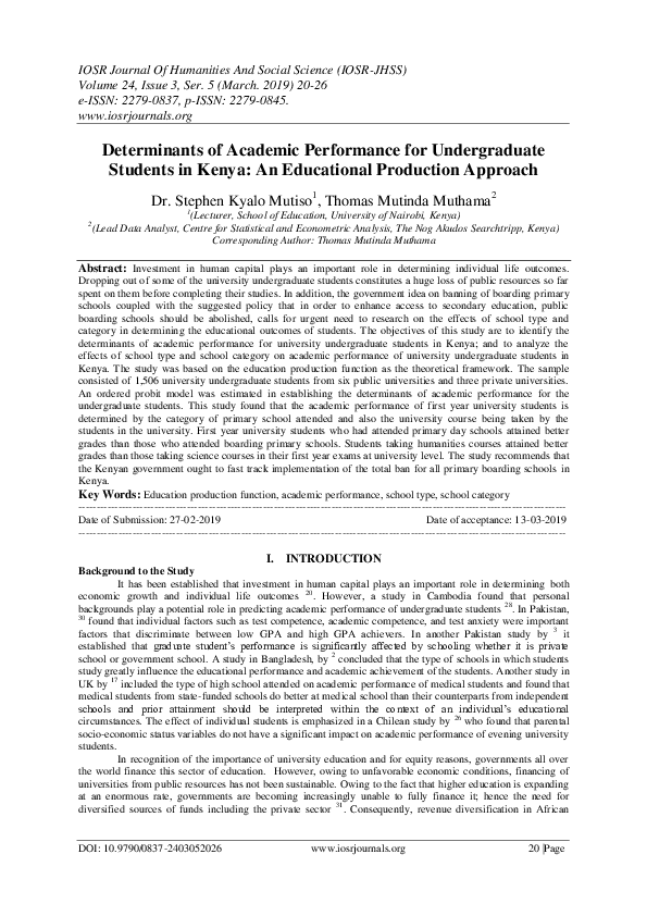 (PDF) Determinants of Academic Performance for Undergraduate Students ...