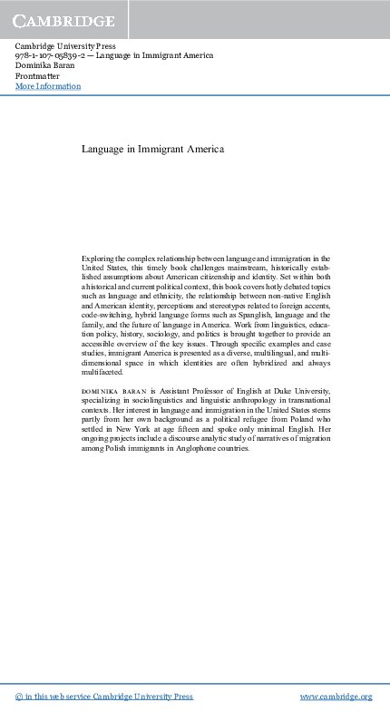 (PDF) Language in Immigrant America