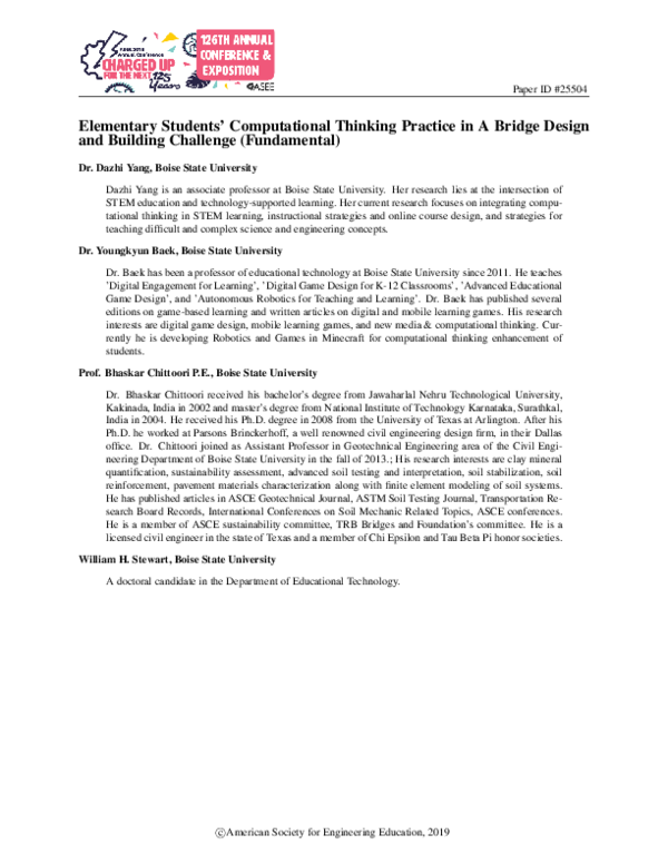 (PDF) Elementary Students’ Computational Thinking Practice in A Bridge ...
