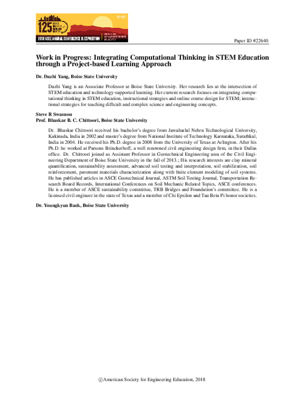 (PDF) Board 70 : Work in Progress: Integrating Computational Thinking ...