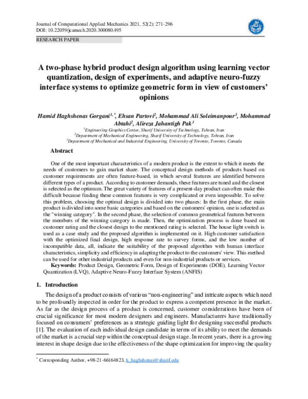 Pdf A Two Phase Hybrid Product Design Algorithm Using Learning Vector Quantization Design Of