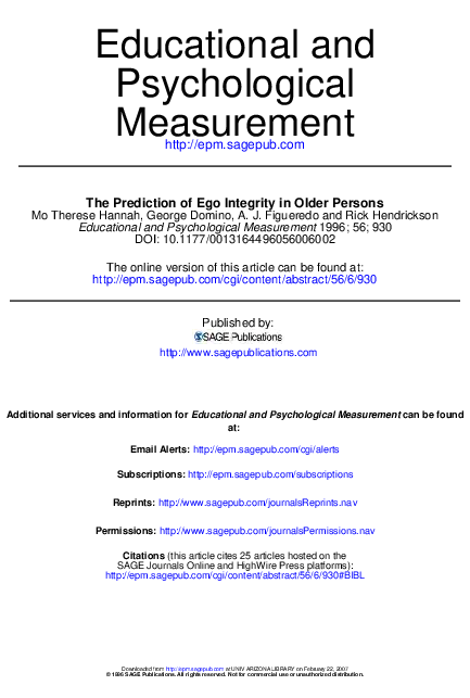 (PDF) The Prediction of Ego Integrity in Older Persons