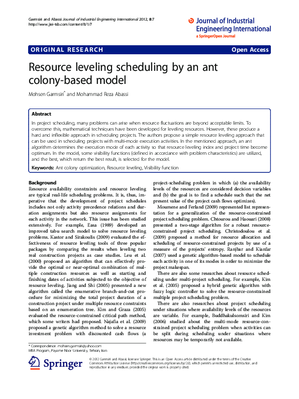 (PDF) Resource leveling scheduling by an ant colony-based model
