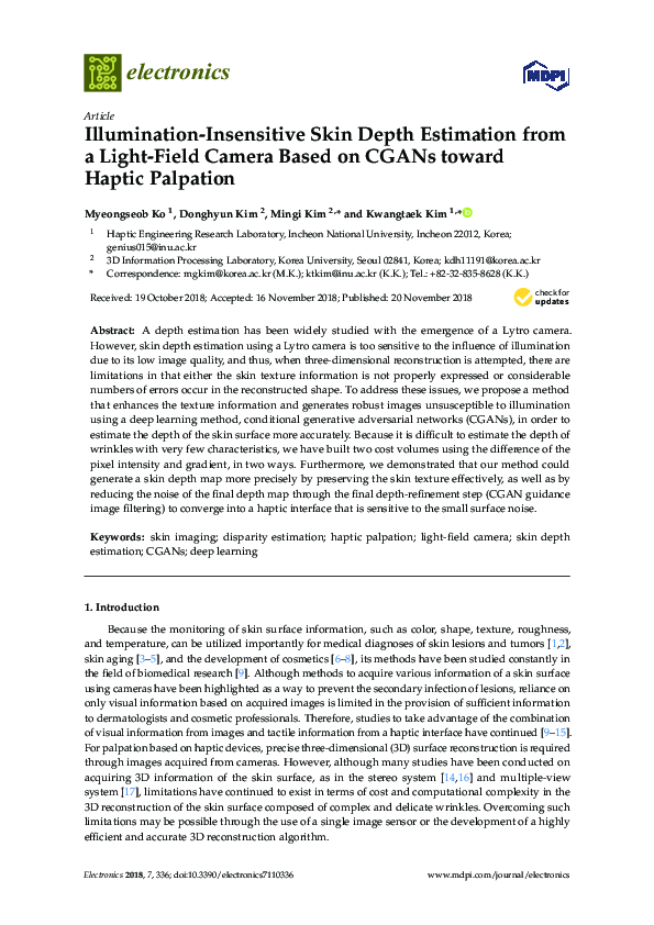 Pdf Illumination Insensitive Skin Depth Estimation From A Light Field Camera Based On Cgans