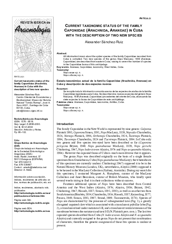 (PDF) Current taxonomic status of the family Caponiidae (Arachnida ...