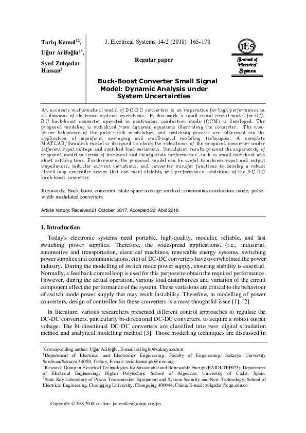 (PDF) Buck-Boost Converter Small Signal Model: Dynamic Analysis under ...