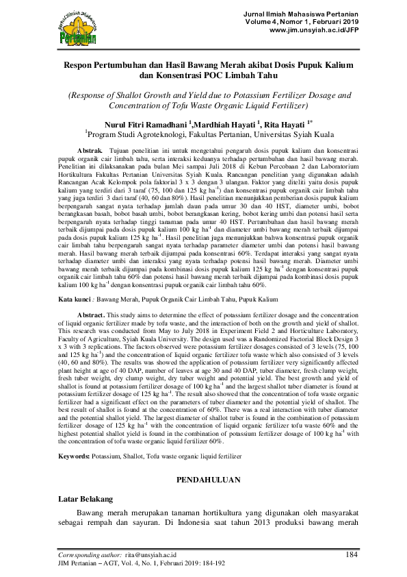 (PDF) Respon Pertumbuhan dan Hasil Bawang Merah akibat Dosis Pupuk Kalium dan Konsentrasi POC ...