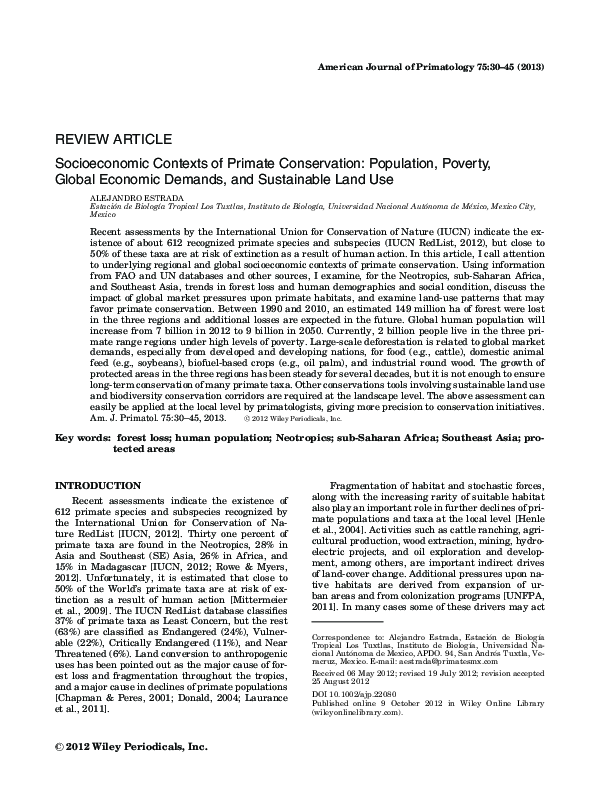 (PDF) Socioeconomic Contexts of Primate Conservation: Population ...