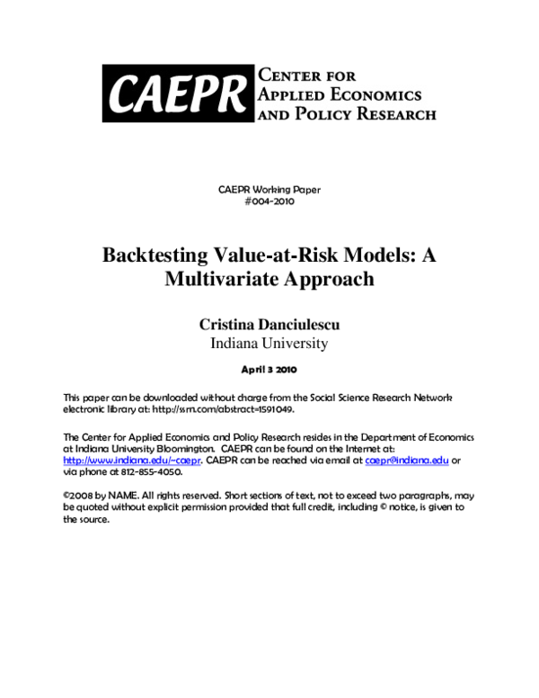 (PDF) Backtesting Value-at-Risk Models: A Multivariate Approach
