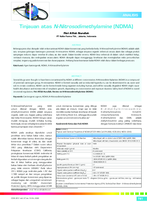 (PDF) Tinjauan atas N-Nitrosodimethylamine (NDMA)