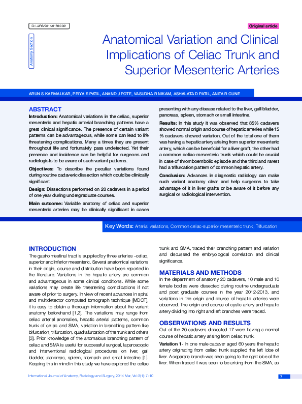 (PDF) Anatomical Variation and Clinical Implications of Celiac Trunk ...
