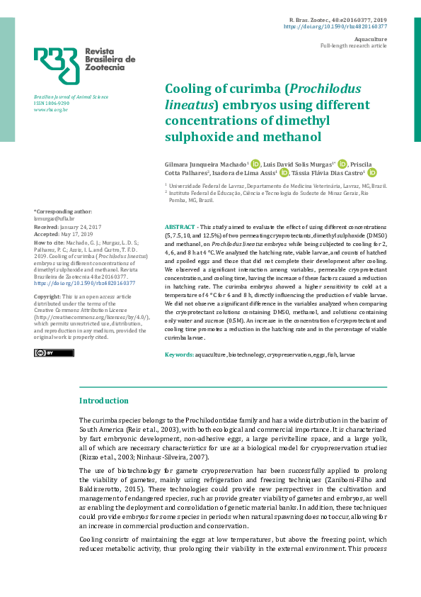 (PDF) Cooling of curimba (Prochilodus lineatus) embryos using different ...