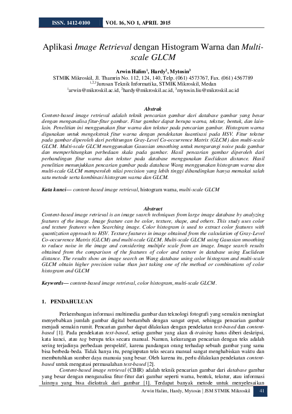 (PDF) Aplikasi Image Retrieval dengan Histogram Warna dan Multi- scale GLCM