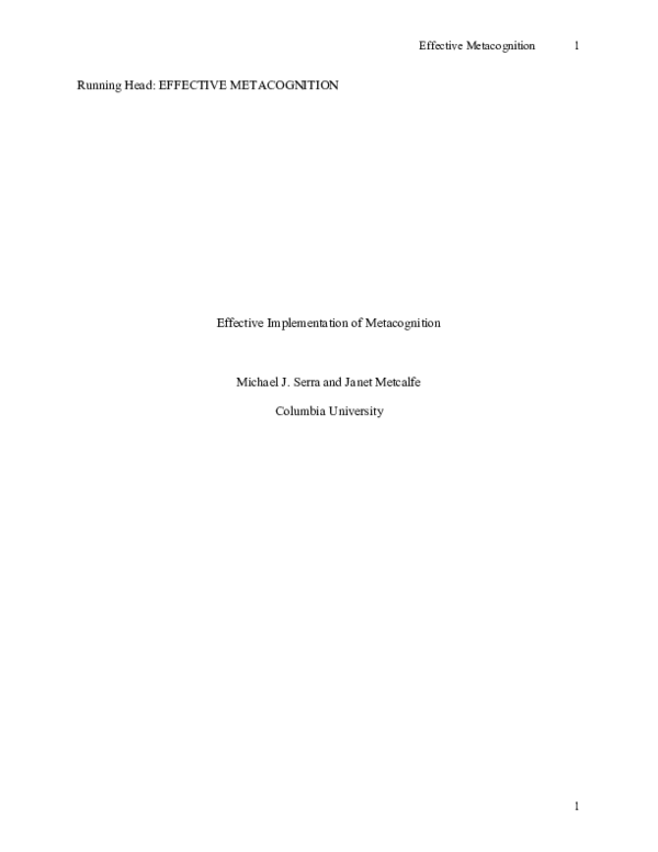 (PDF) Effective Implementation of Metacognition