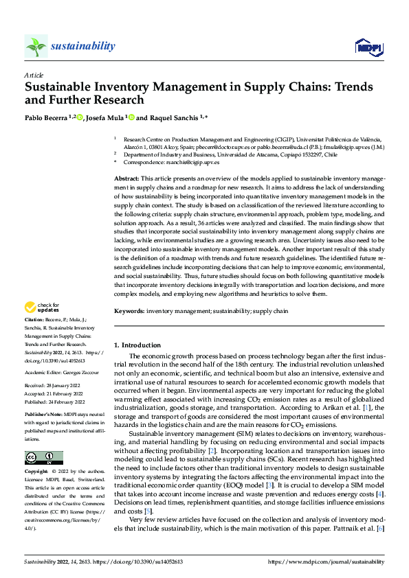 (PDF) Sustainable Inventory Management in Supply Chains: Trends and ...