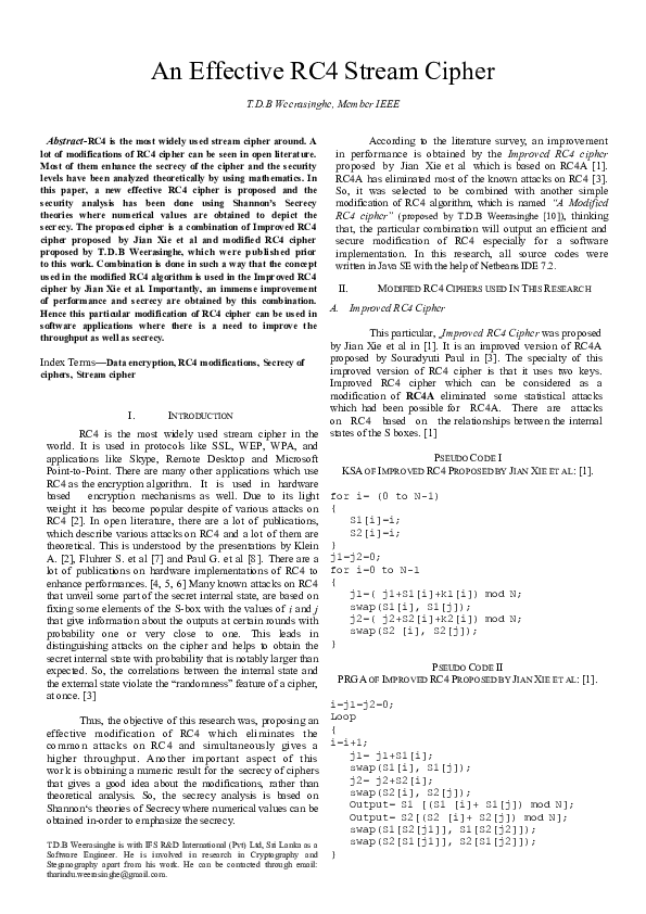 Pdf An Effective Rc4 Stream Cipher 