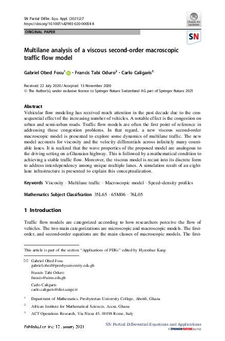 (PDF) Multilane analysis of a viscous second-order macroscopic traffic flow model