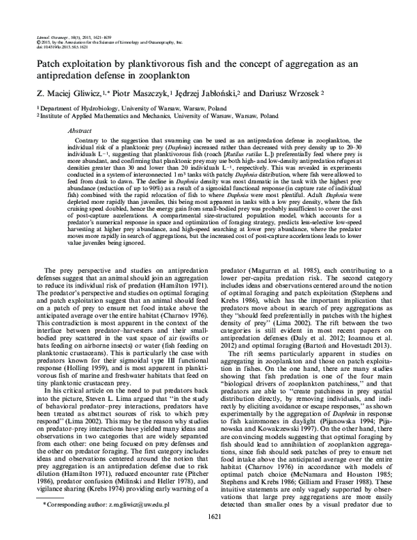 (PDF) Planktivorous Fish Exploit Prey Aggregation in Daphnia