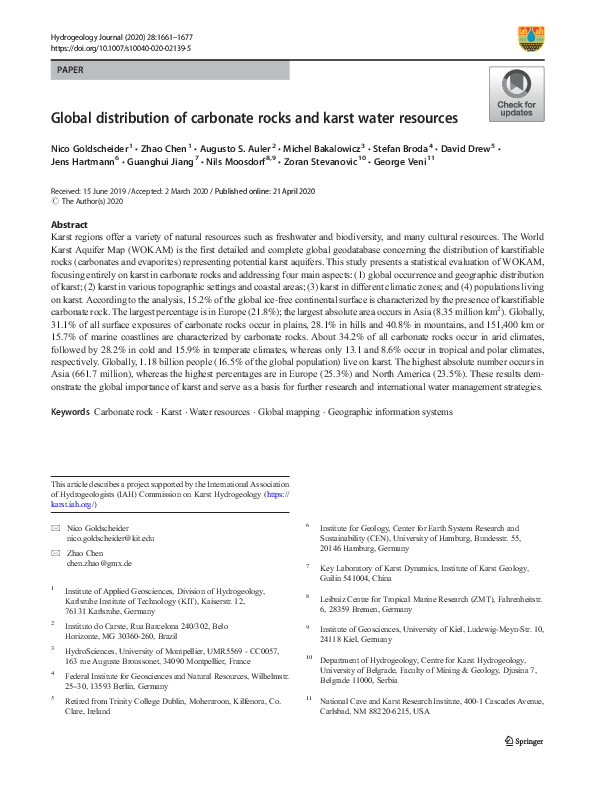 (PDF) Global distribution of carbonate rocks and karst water resources