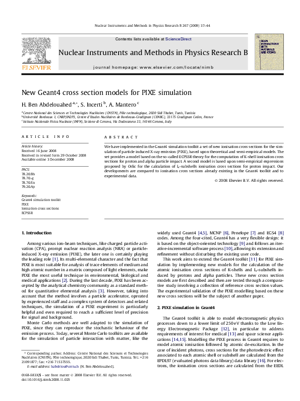 Pdf New Geant4 Cross Section Models For Pixe Simulation