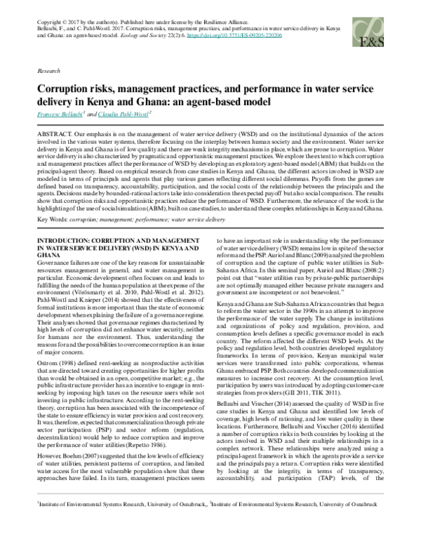 (PDF) Corruption risks, management practices, and performance in water ...