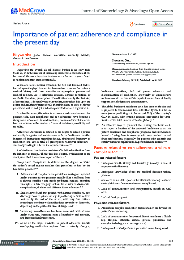 (PDF) Importance of Patient Adherence and Compliance in the Present Day