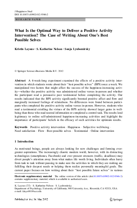 (PDF) What Is the Optimal Way to Deliver a Positive Activity ...