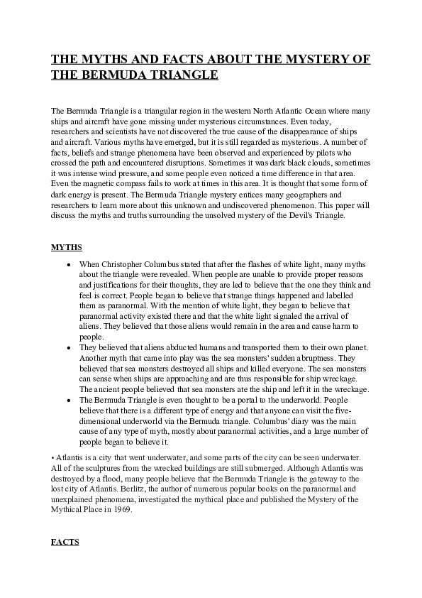(DOC) THE MYTHS AND FACTS ABOUT THE MYSTERY OF THE BERMUDA TRIANGLE