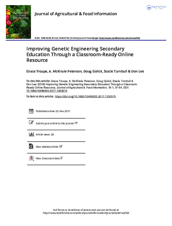 (PDF) Improving Genetic Engineering Secondary Education Through a ...