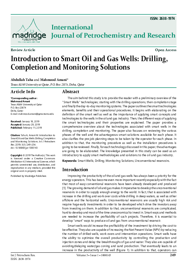 (PDF) Introduction to Smart Oil and Gas Wells: Drilling, Completion and ...