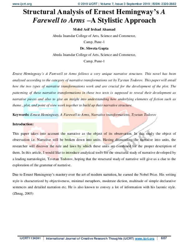 (PDF) Structural Analysis of Ernest Hemingway’s A Farewell to Arms –A ...