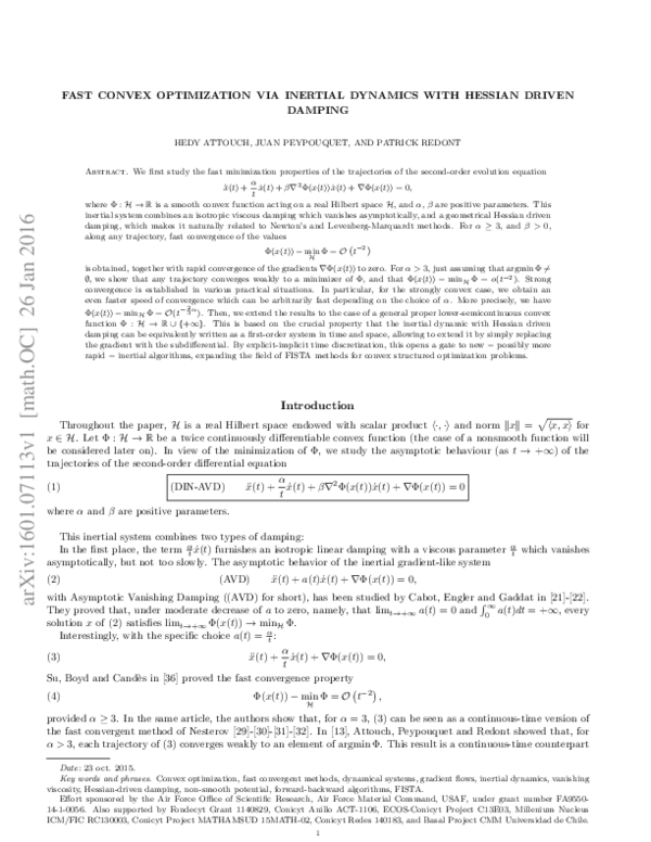 Pdf Fast Convex Optimization Via Inertial Dynamics With Hessian
