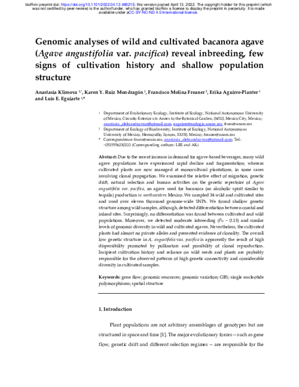 (PDF) Genomic analyses of wild and cultivated bacanora agave (Agave ...