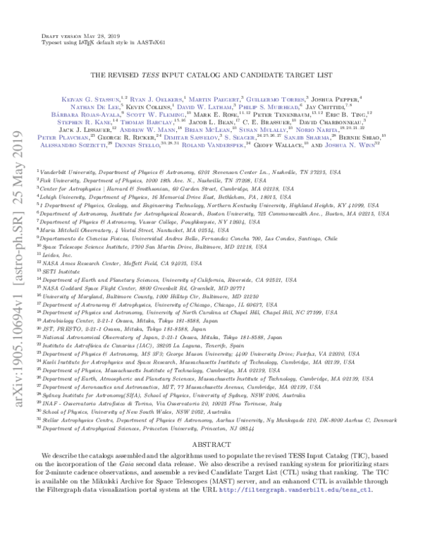(PDF) The Revised TESS Input Catalog and Candidate Target List