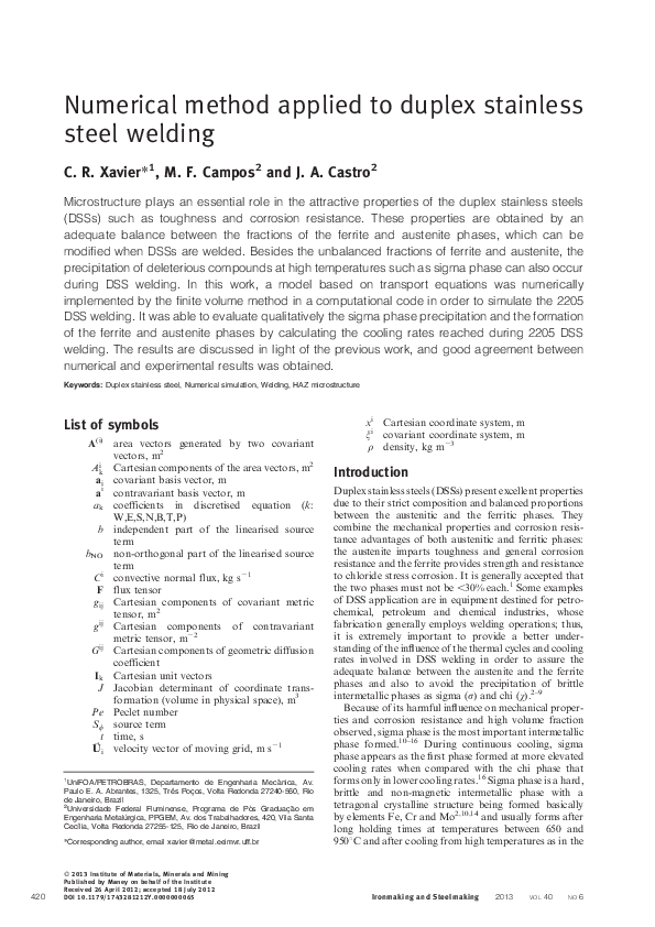 (PDF) Numerical method applied to duplex stainless steel welding