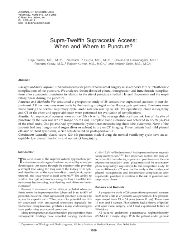 (PDF) Supra-Twelfth Supracostal Access: When and Where to Puncture ...