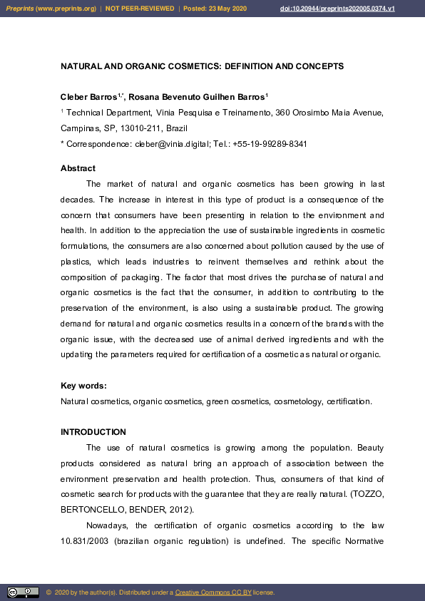 (PDF) Natural and Organic Cosmetics: Definition and Concepts