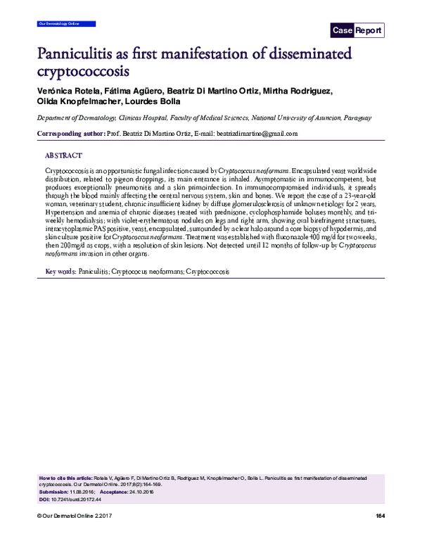 (PDF) Paniculitis como primera manifestacion de una criptococosis ...